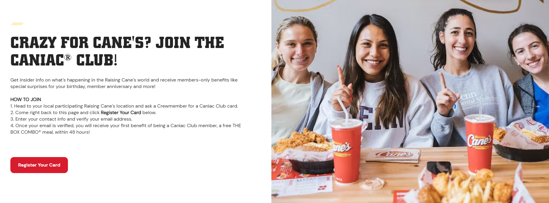 Raising Cane's Chicken Fingers Caniac Club 注冊會員限時套餐特賣 免費領取炸雞柳套餐 - Extrabux